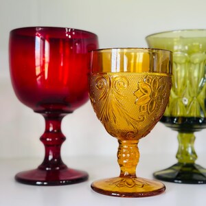 6 Vintage Multicolored Goblets Mismatch Mixed Water Goblets Fall Decor ...