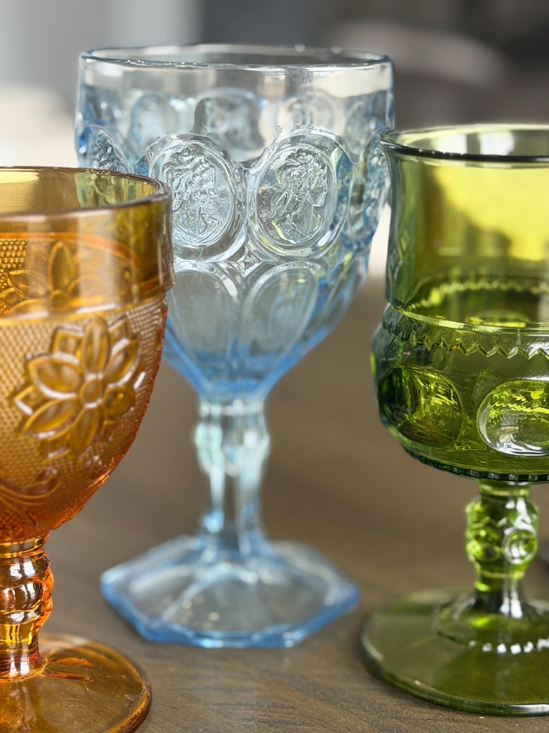 5 Vintage Multicolored Goblets Mismatch Mixed Water Goblets Fall Decor ...