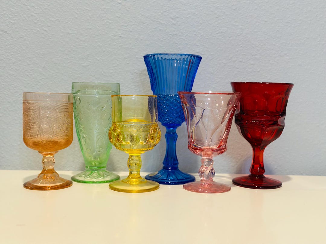6 Vintage Multicolored Goblets Mismatch Mixed Water Goblets Fall Decor ...