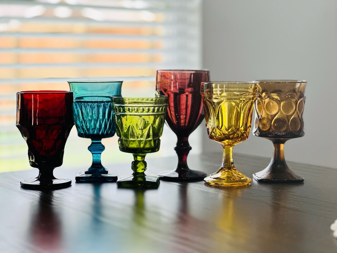 6 Vintage Multicolored Goblets Mismatch Mixed Water Goblets Fall Decor ...