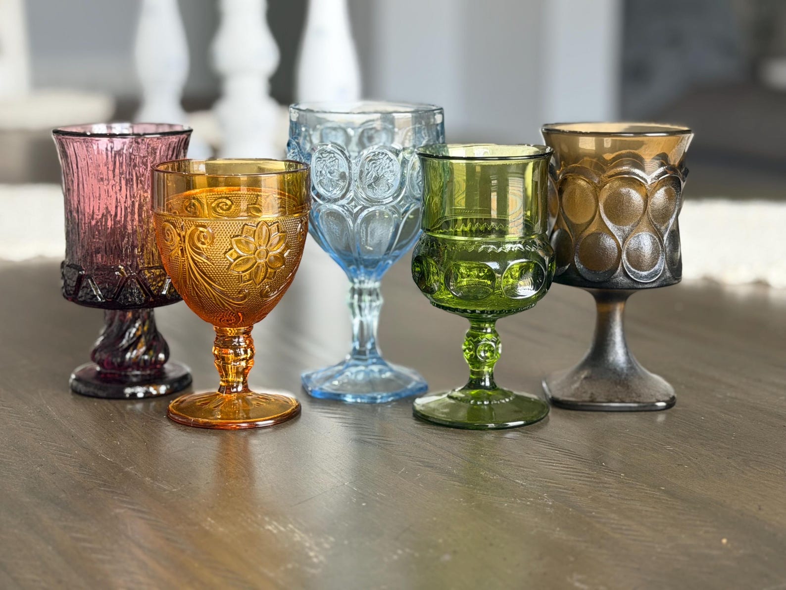 5 Vintage Multicolored Goblets Mismatch Mixed Water Goblets Fall Decor ...