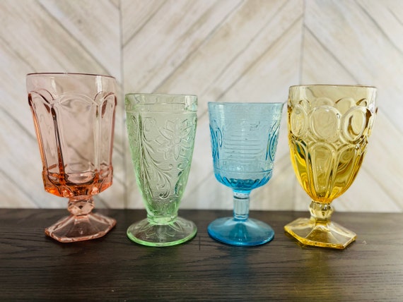 Vintage Multicolored Goblets Mismatch Mixed Water Goblets - Etsy