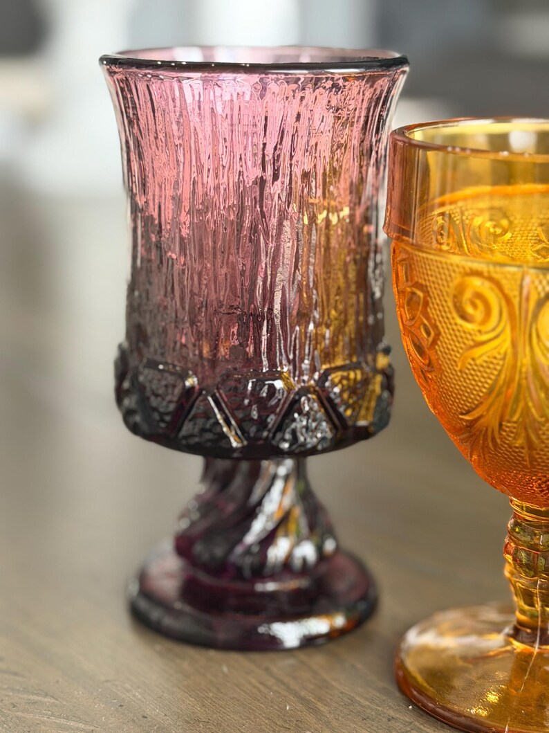 5 Vintage Multicolored Goblets Mismatch Mixed Water Goblets Fall Decor ...