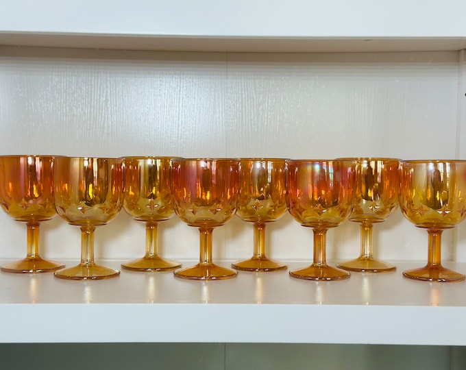 8 Vintage Bartlett Collins Amber Water Goblets Orange Retro Wine ...