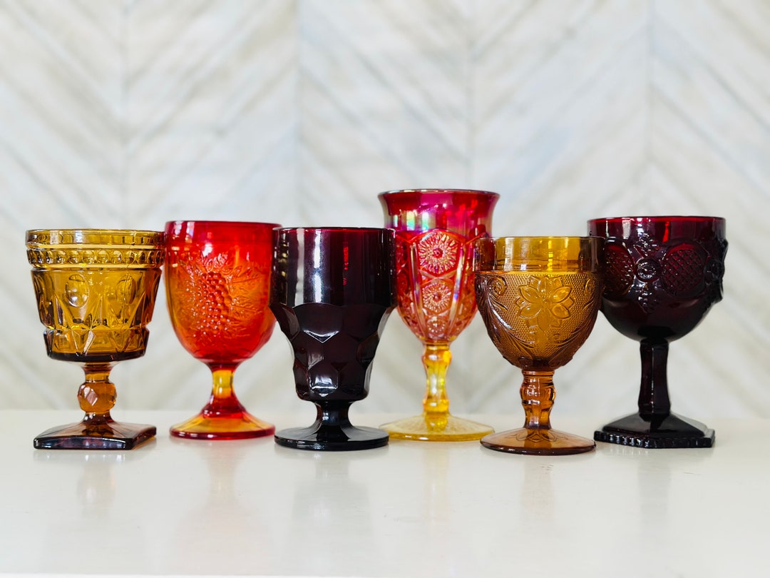 Set of 6 Vintage Mismatched Fall Amber Water Goblets - Etsy