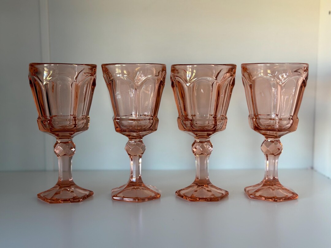 Set of 4 Vintage Pink Fostoria Virginia Wine Goblets Pink Glasses ...