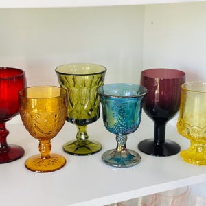 6 Vintage Multicolored Goblets Mismatch Mixed Water Goblets Fall Decor ...