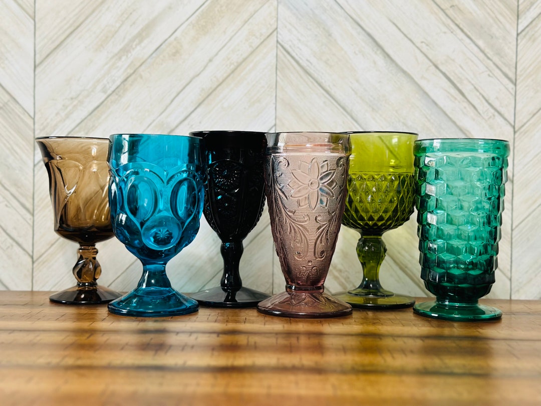 6 Vintage Multicolored Goblets Mismatch Mixed Water Goblets - Etsy