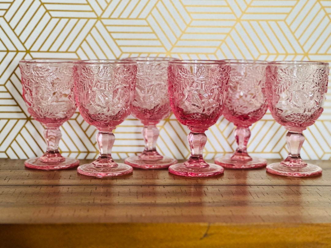 1x Vintage Pink Fenton Madonna Inn Flat Wild Rose Goblets Goblets ...