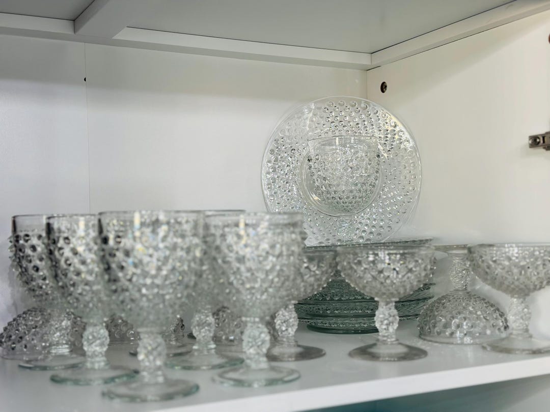 Vintage Duncan Miller Hobnail Plates Hobnail Water Goblets Glass ...