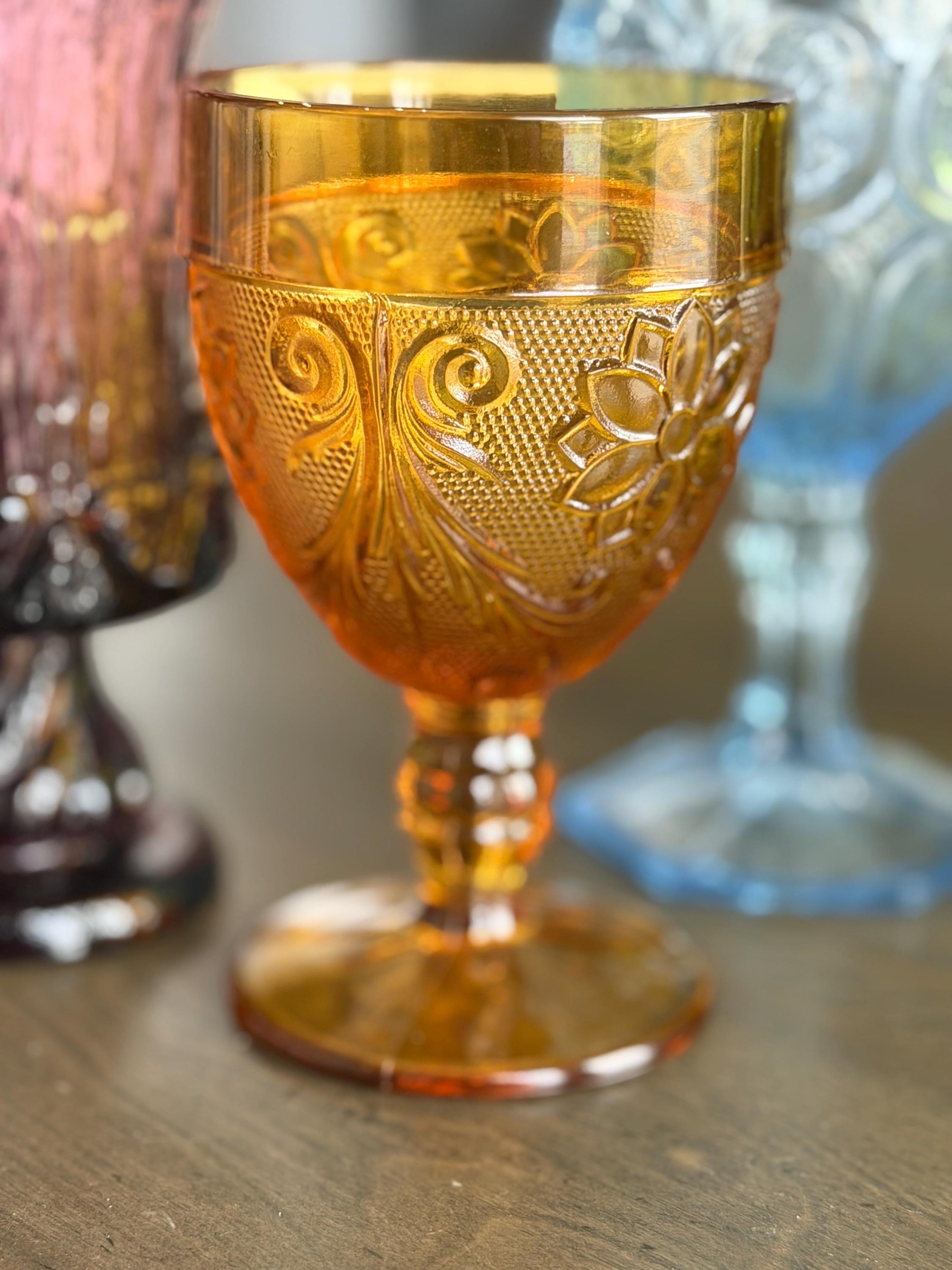 5 Vintage Multicolored Goblets Mismatch Mixed Water Goblets Fall Decor ...