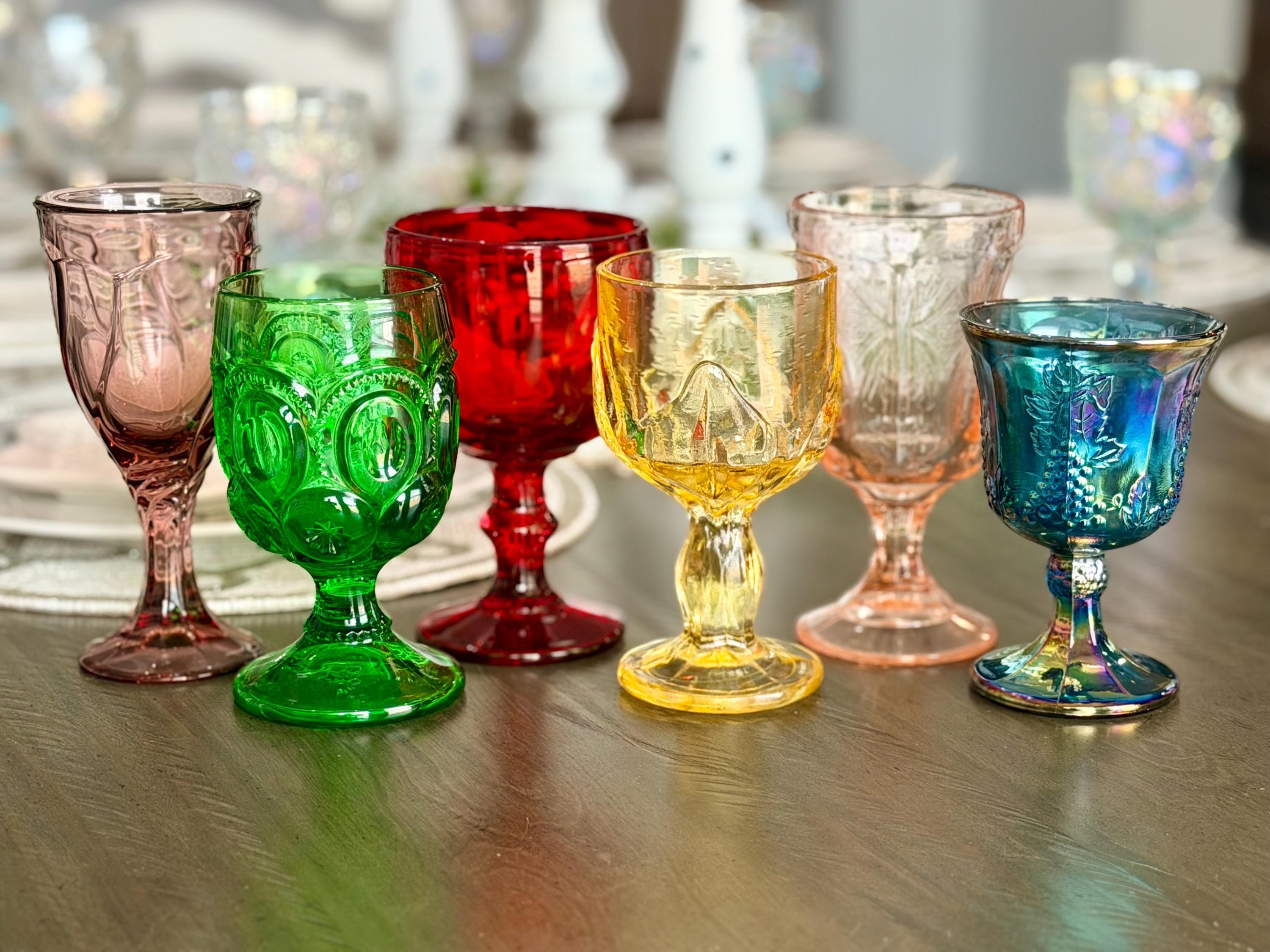 6 Vintage Multicolored Goblets Mismatch Mixed Water Goblets Fall Decor ...