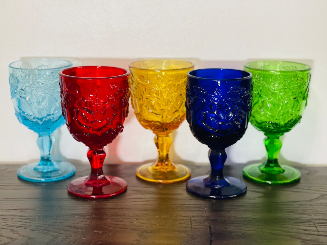 Vintage Fenton Madonna Inn Flat Wild Rose Goblets Carnival - Etsy