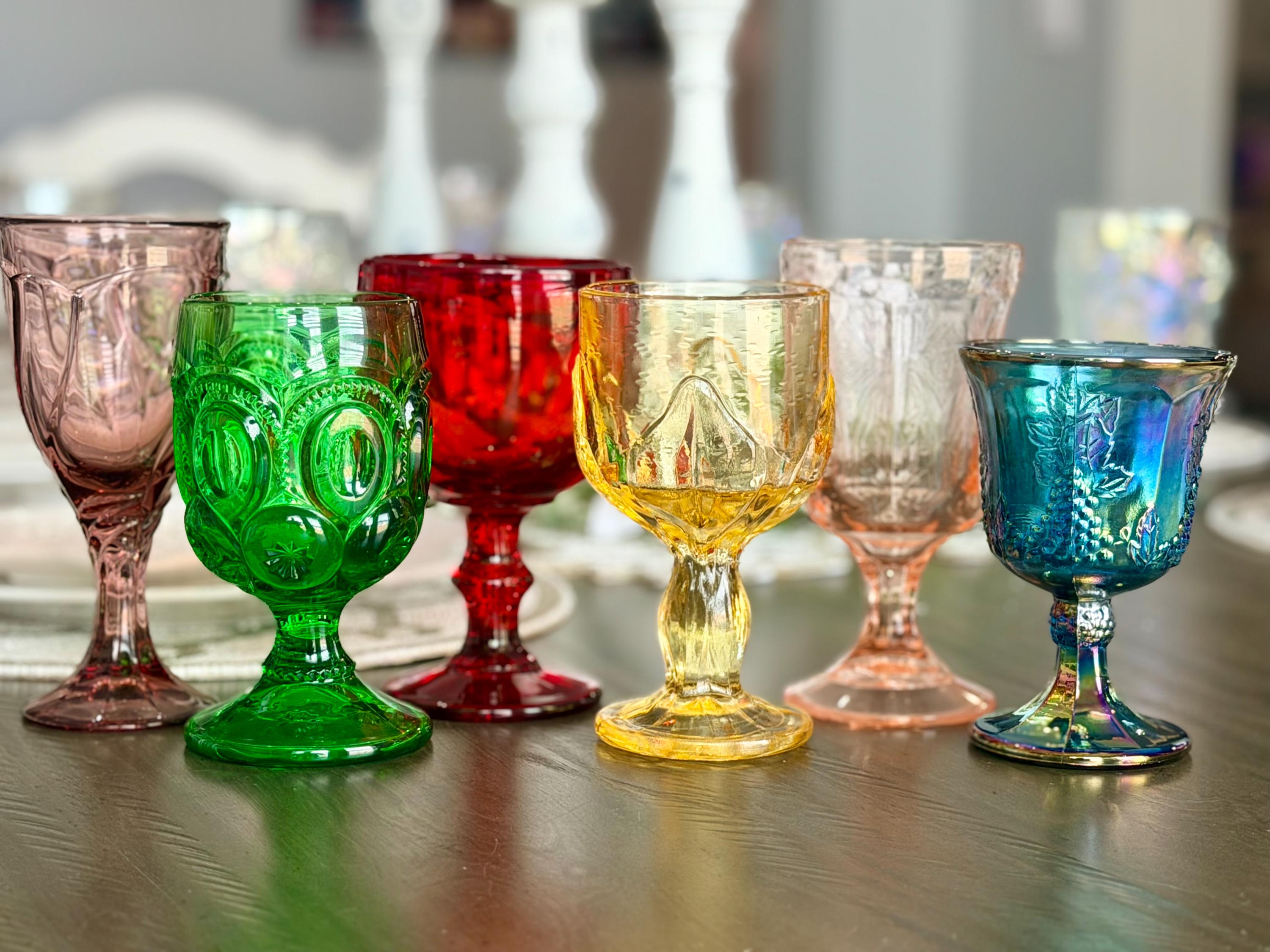 6 Vintage Multicolored Goblets Mismatch Mixed Water Goblets Fall Decor ...