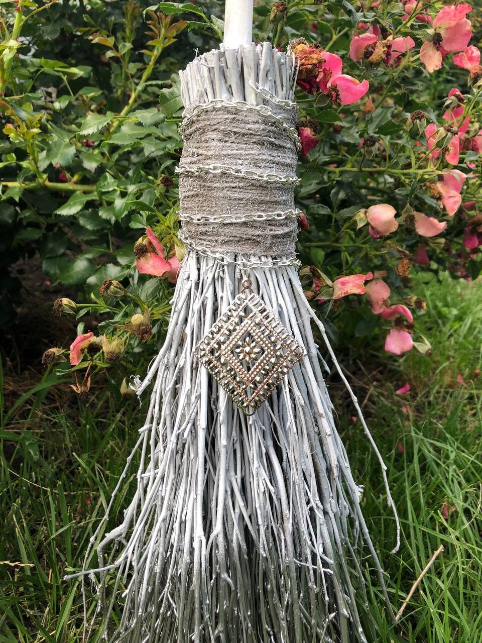 SILVER and White Birch Broom, Besom, Birch Broom, Natural Witch Broom ...