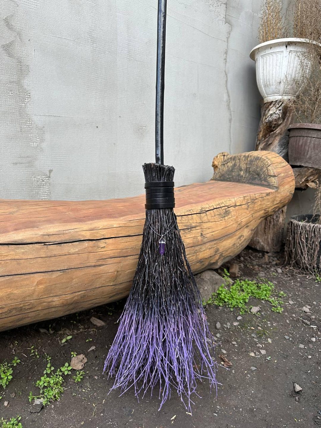 Black Witch Broom With Crystal, Besom, Birch Broom, Natural Witch Broom ...