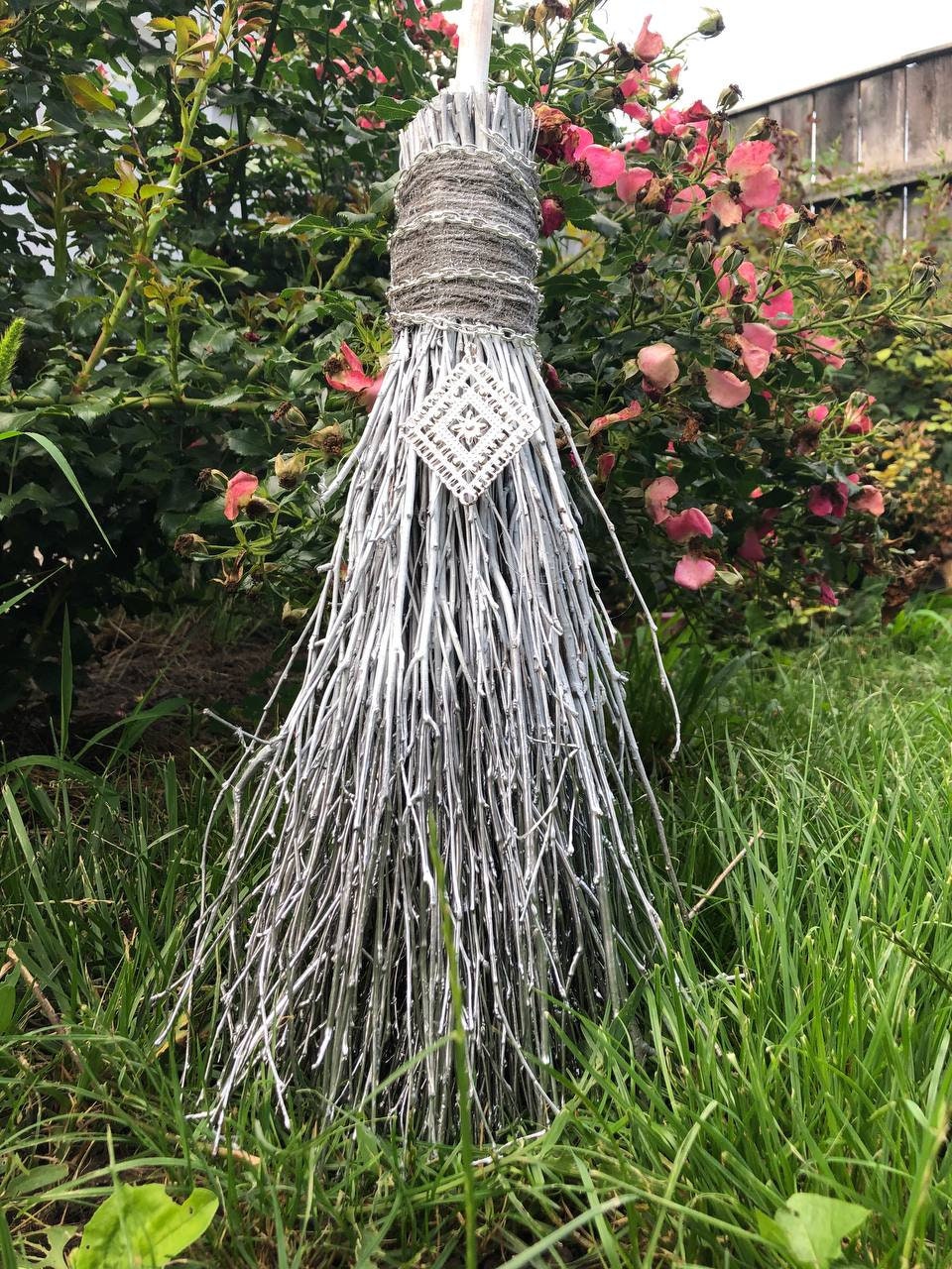 SILVER and White Birch Broom, Besom, Birch Broom, Natural Witch Broom ...