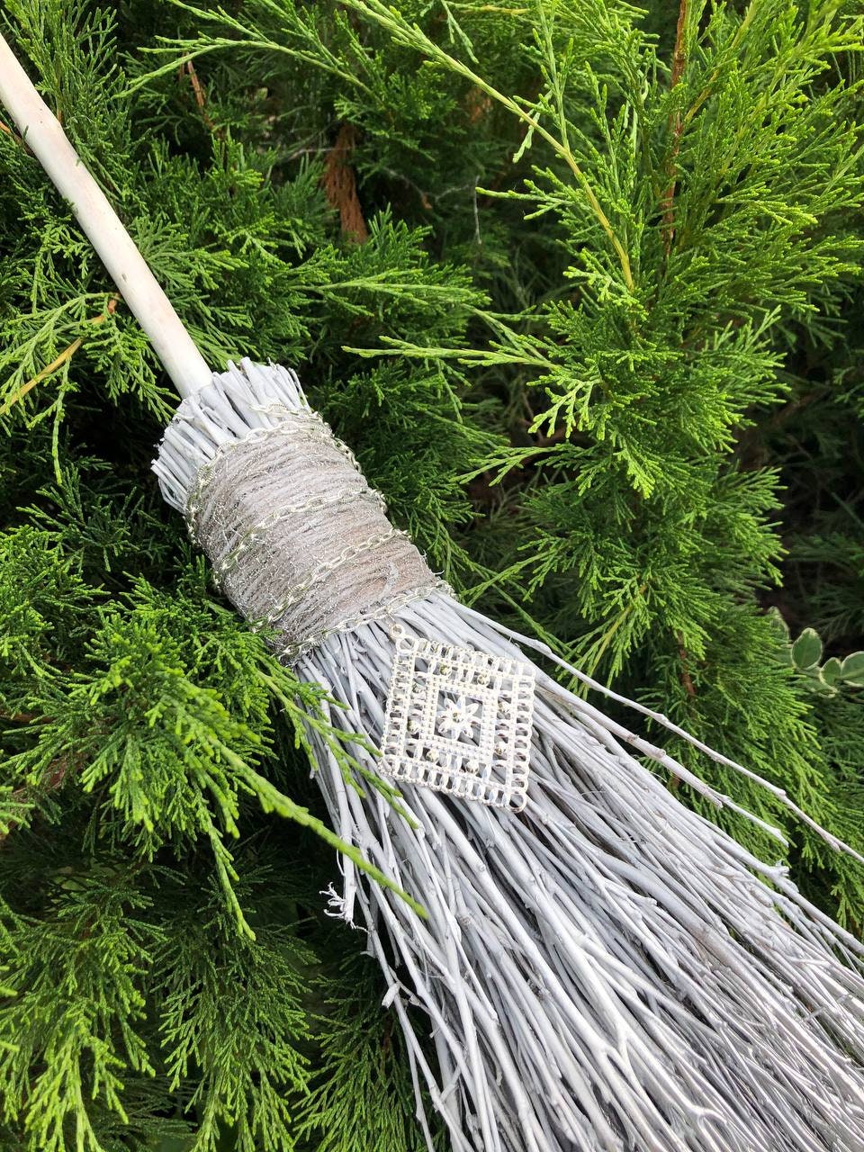 SILVER and White Birch Broom, Besom, Birch Broom, Natural Witch Broom ...