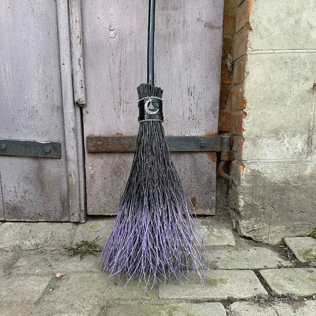 Black Witch Broom With Crystal, Besom, Birch Broom, Natural Witch Broom ...