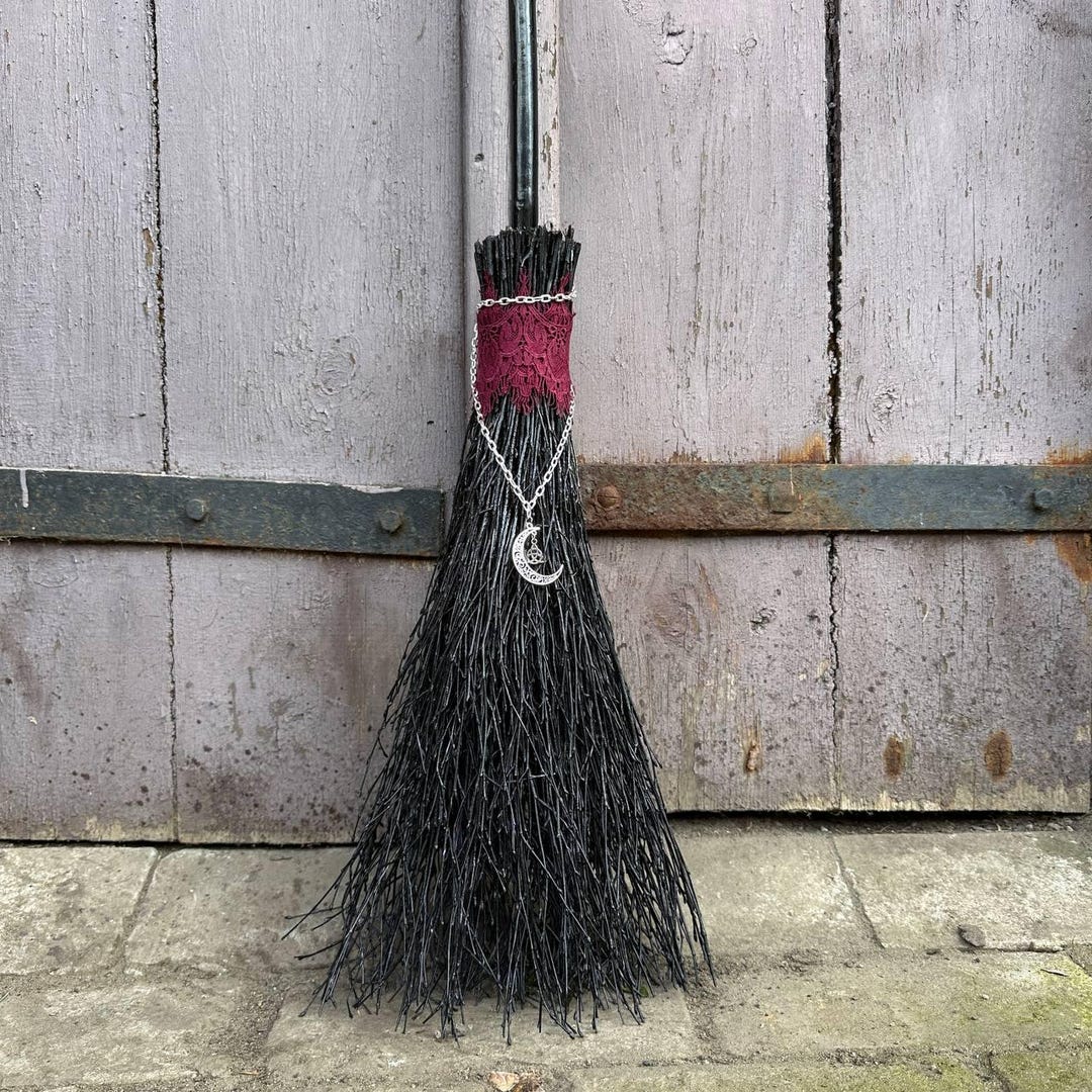 Black Witch Broom With Lace, Besom, Birch Broom, Natural Witch Broom ...