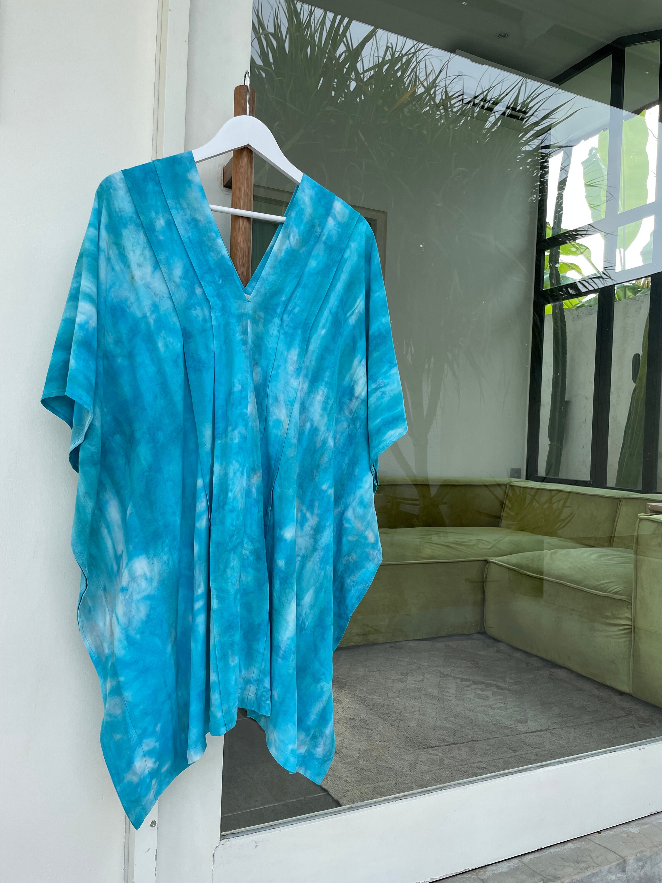 Tie Dye Beach Coverup Turquoise Blue Hand Dyed Tunic Dress Plus Size ...
