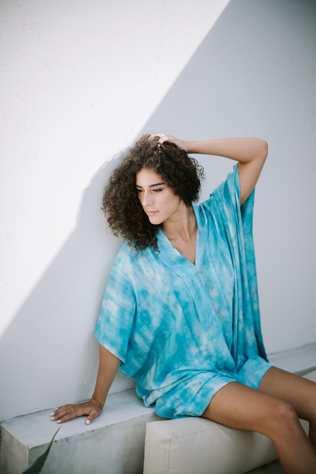 Tie Dye Beach Coverup Turquoise Blue Hand Dyed Tunic Dress Plus Size ...