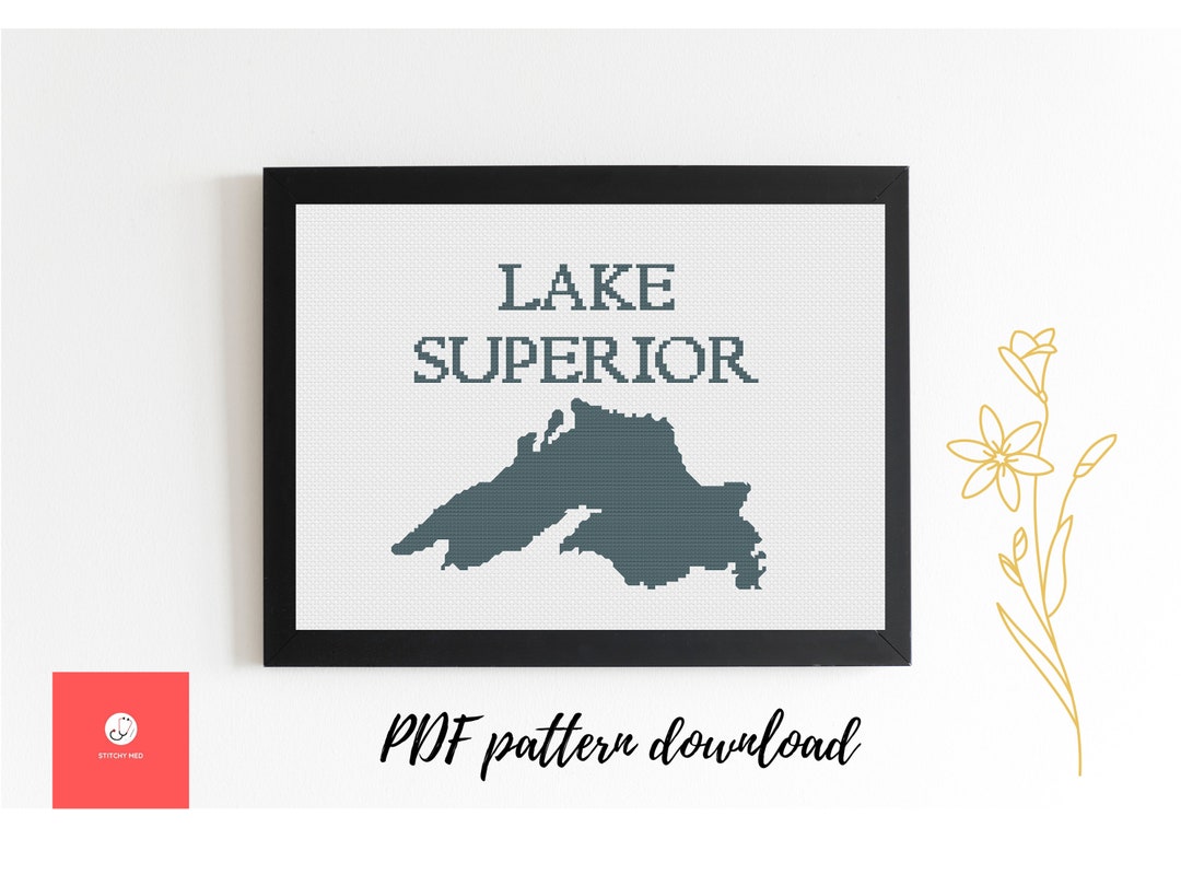 Lake Superior with Name Cross Stitch Pdf Download Pattern Fits 9 ...