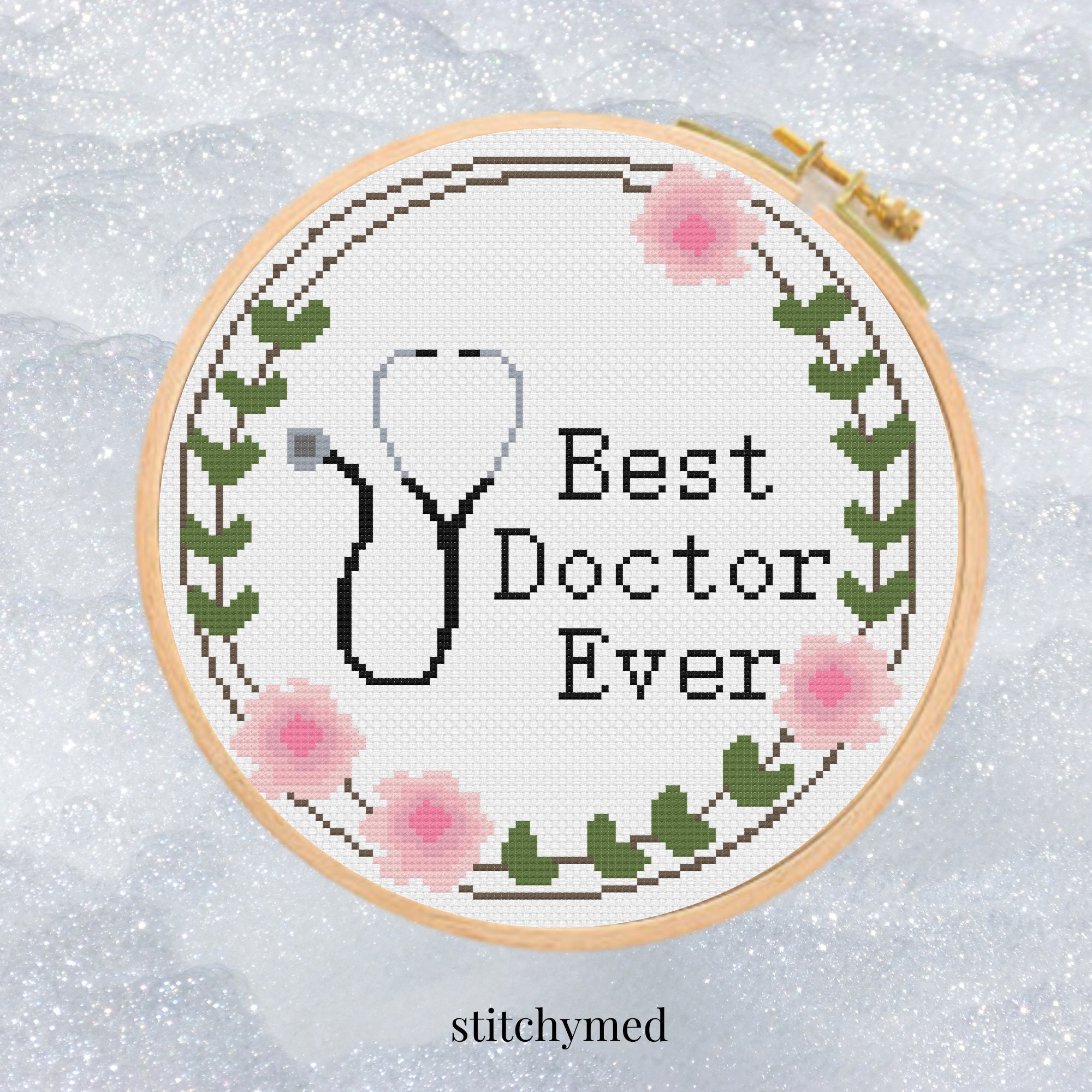 Best Doctor Ever - Stethoscope Flower Wreath Cross Stitch Pattern - Medical/med Student ...