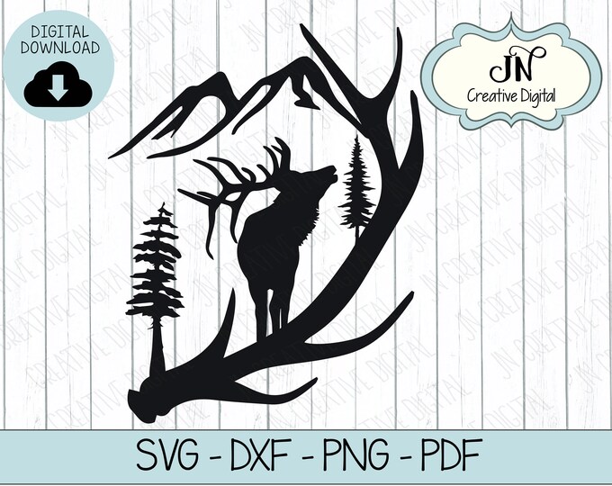 Ready to Cut Elk With Mountain Scene Digital Design. Svg Eps - Etsy