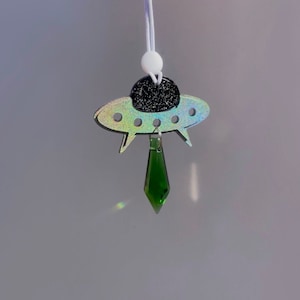 Alien Spaceship Car Charm With Crystal Light Beam, Sun Catcher, Auto ...