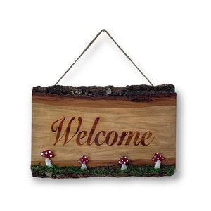 Live Edge Wooden Welcome Sign, Front Door House Warming Gift, Moss ...