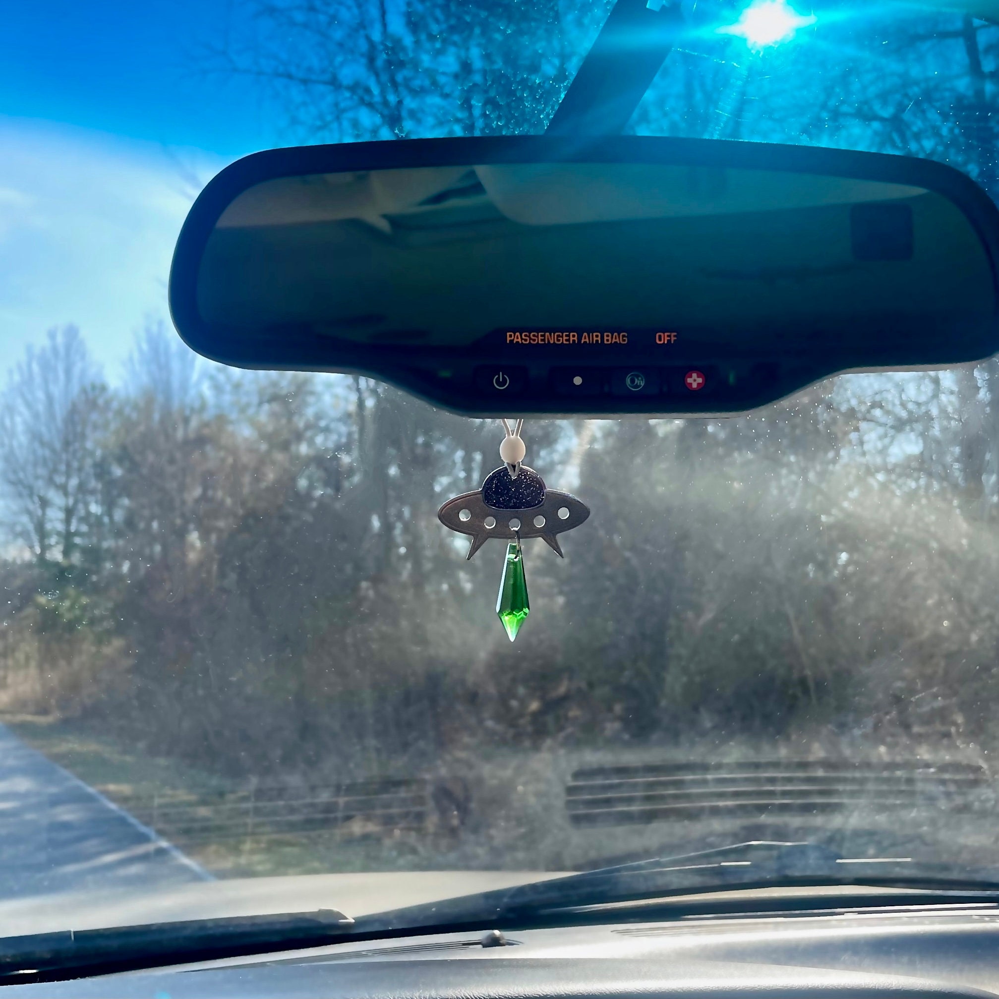 Alien Spaceship Car Charm With Crystal Light Beam, Sun Catcher, Auto ...