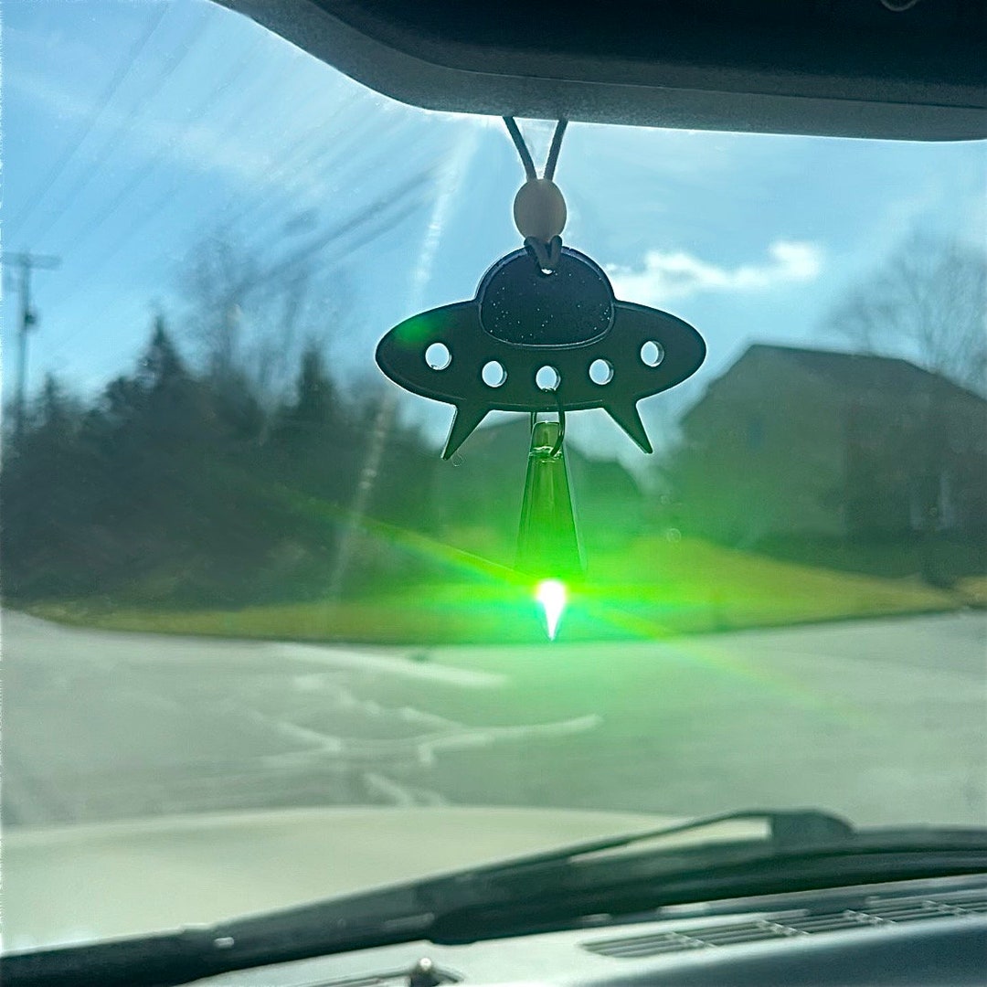 Alien Spaceship Car Charm With Crystal Light Beam, Sun Catcher, Auto ...