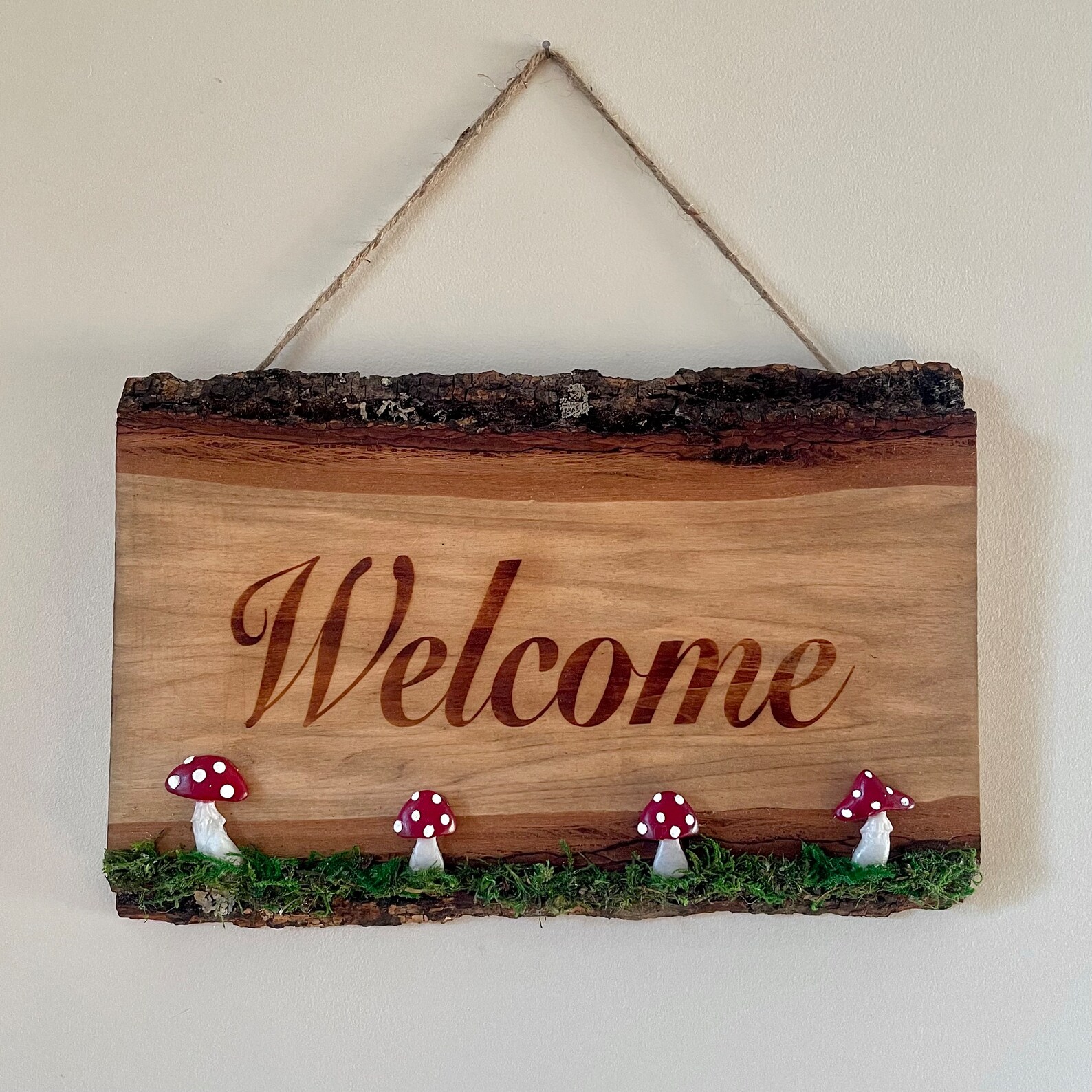 Live Edge Wooden Welcome Sign, Front Door House Warming Gift, Moss ...