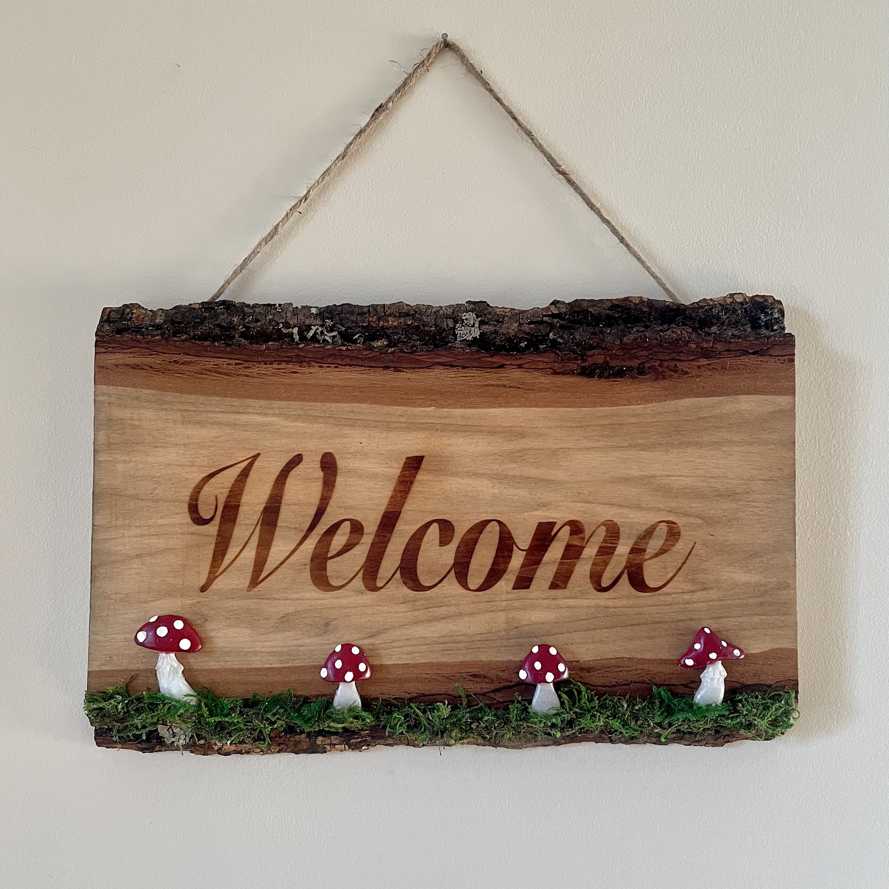 Live Edge Wooden Welcome Sign, Front Door House Warming Gift, Moss ...