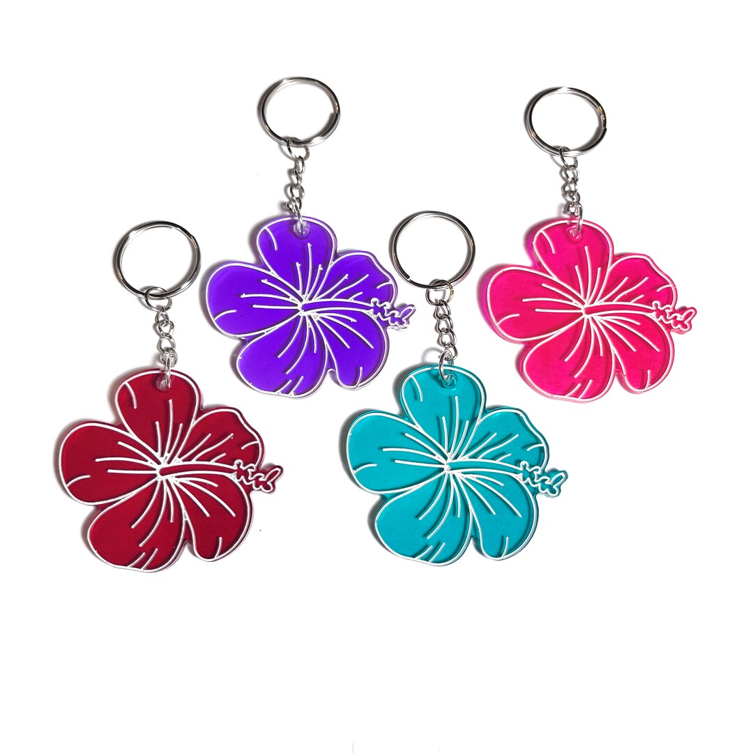 Hibiscus Hawaiian Flower Keychain, Womens Wallet Purse Charm, Cute ...