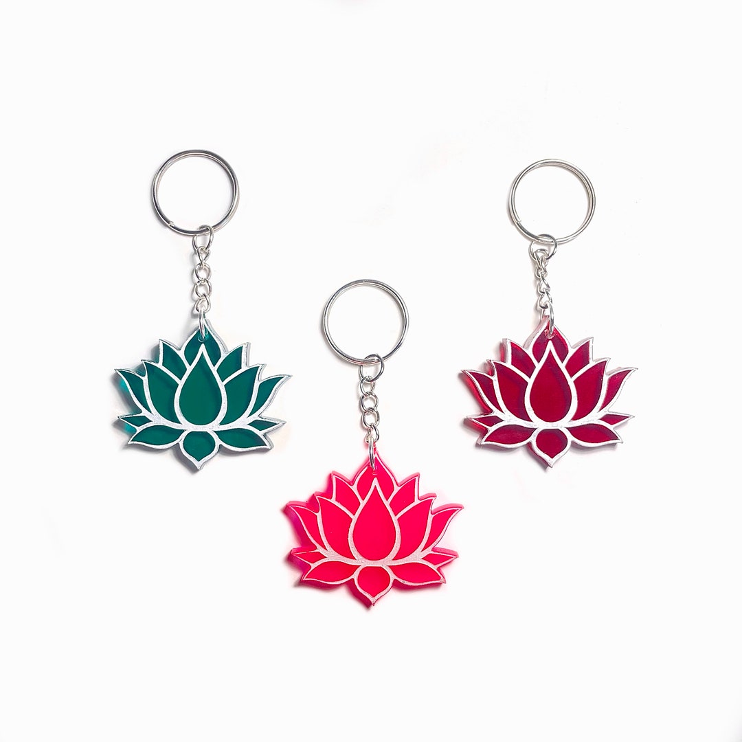 Pink Lotus Blossom Flower Keychain, Cute BOHO Purse Charms for Women ...