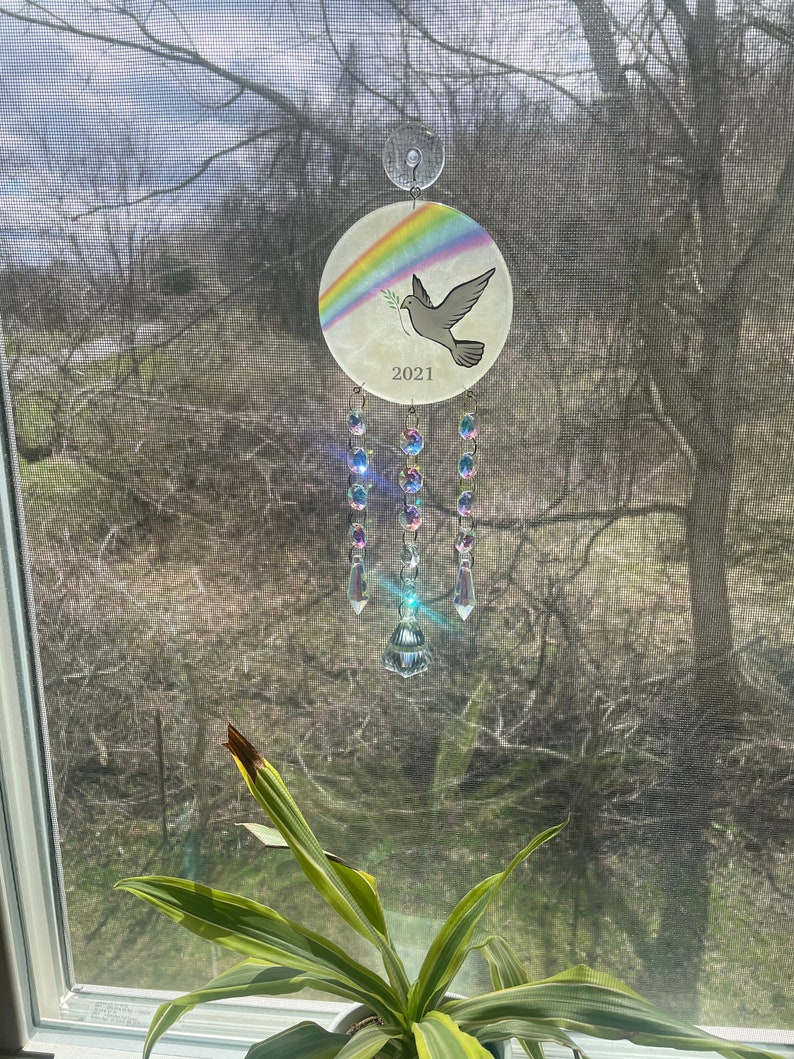 Memorial Suncatcher Dove and Rainbow Spiritual Remembrance | Etsy
