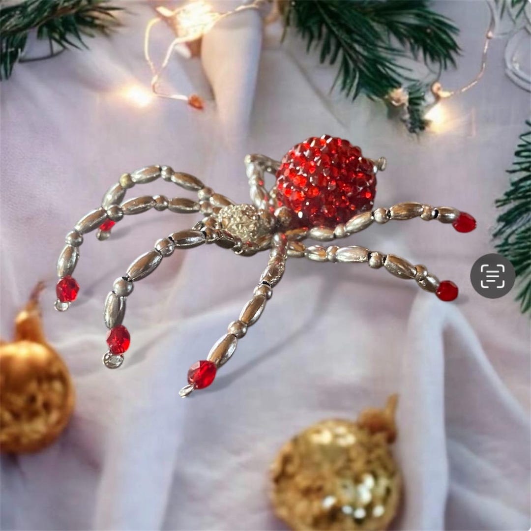 Christmas Spider #D4 Red Rhinestones and Silver Ornament - Etsy
