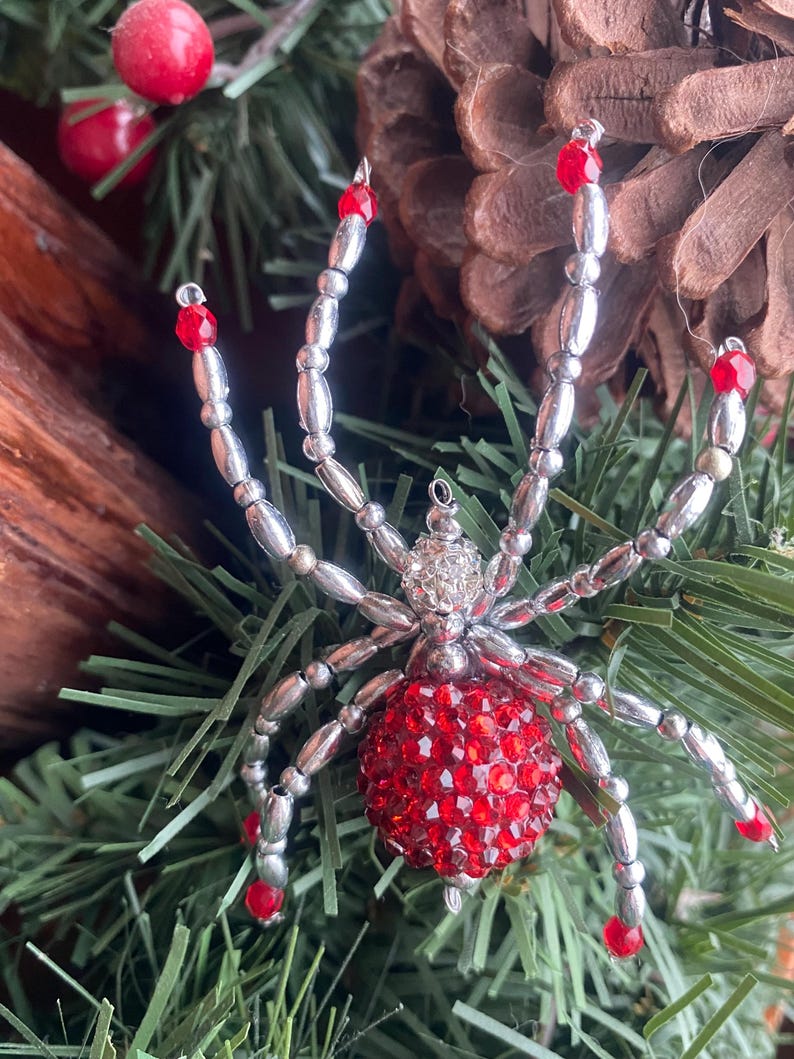 Christmas Spider #D4 Red Rhinestones and Silver Ornament - Etsy