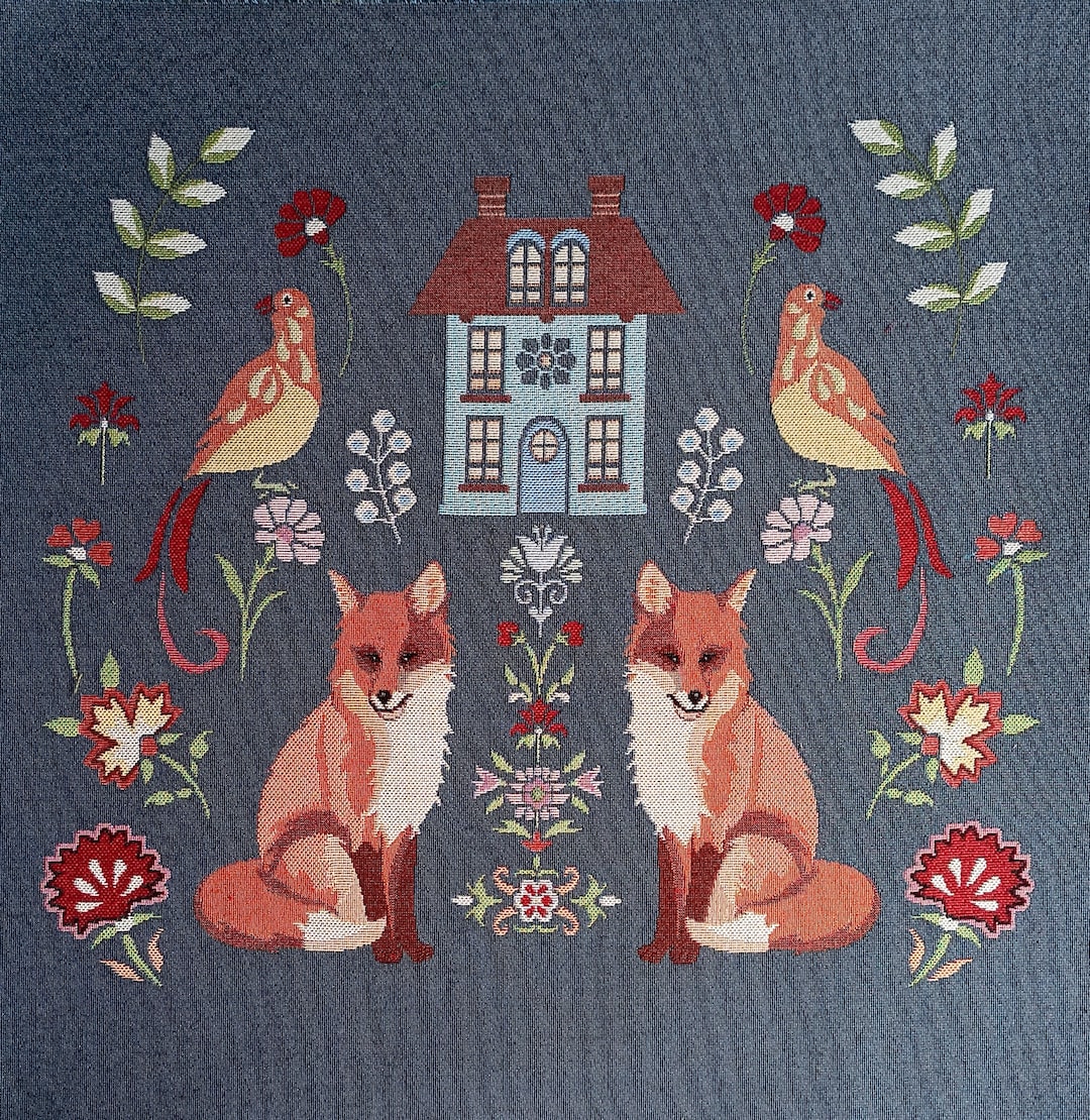 Fox Tapestry Panel: Jacquard Fabric for Pillow, Tote, Wall Art (46x46cm ...