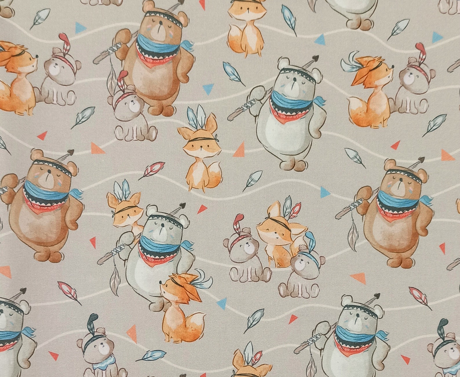 Premium Cotton Bears and Foxes Boho Digital Print Width - Etsy