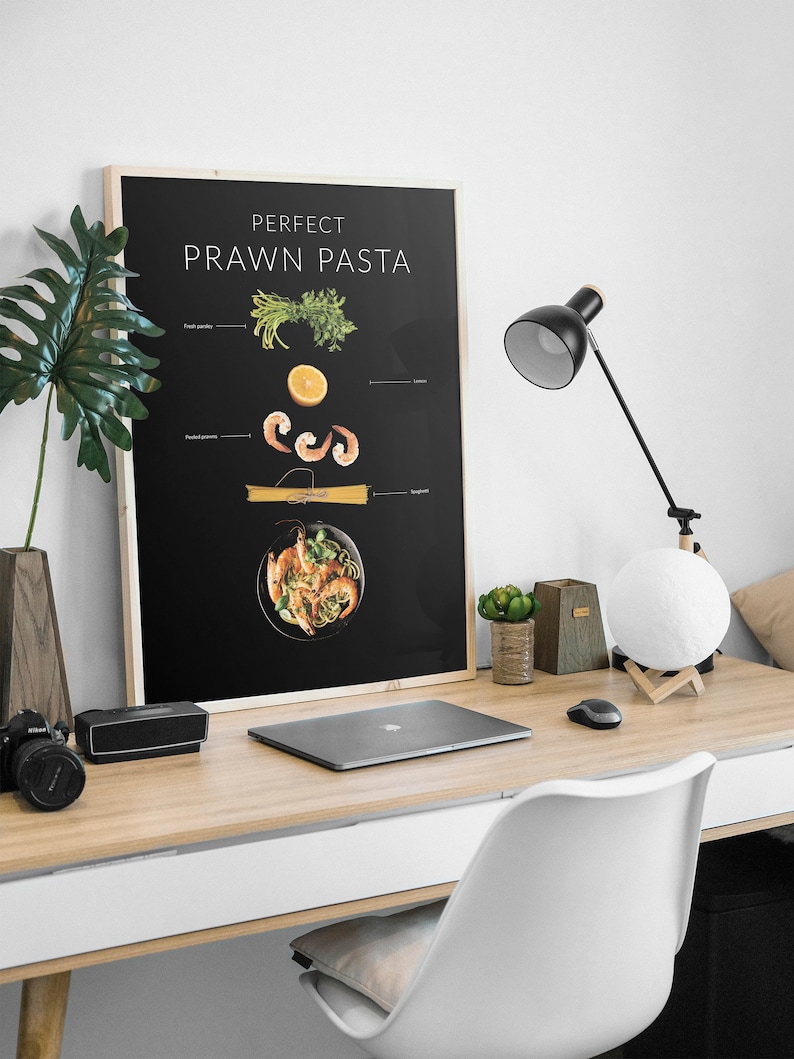 Prawn Pasta Recipe Poster | Kitchen Wall Art Print | Seafood Pasta ...