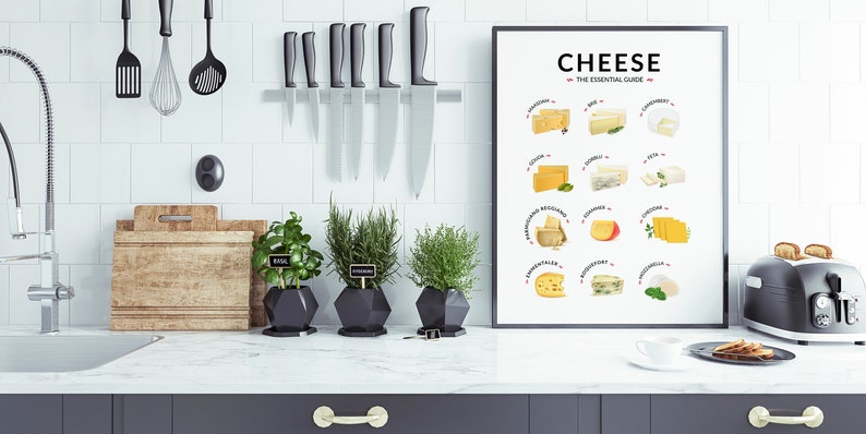 Cheese Guide Poster | Cheese Chart Kitchen Wall Art | Cheese Types ...