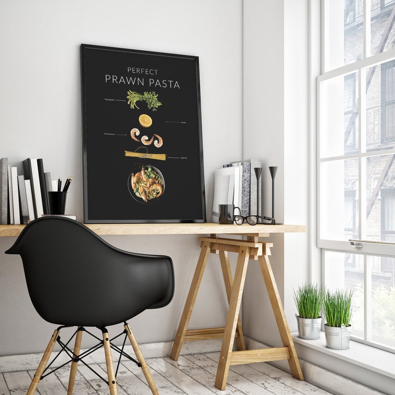 Prawn Pasta Recipe Poster | Kitchen Wall Art Print | Seafood Pasta ...
