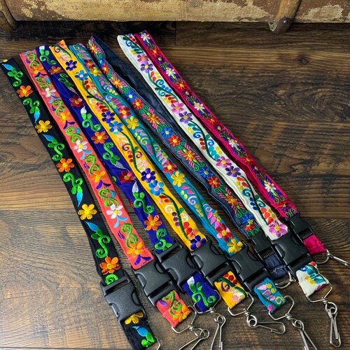 Mexican Embroidery Lanyard Floral Embroidered Lanyard - Etsy