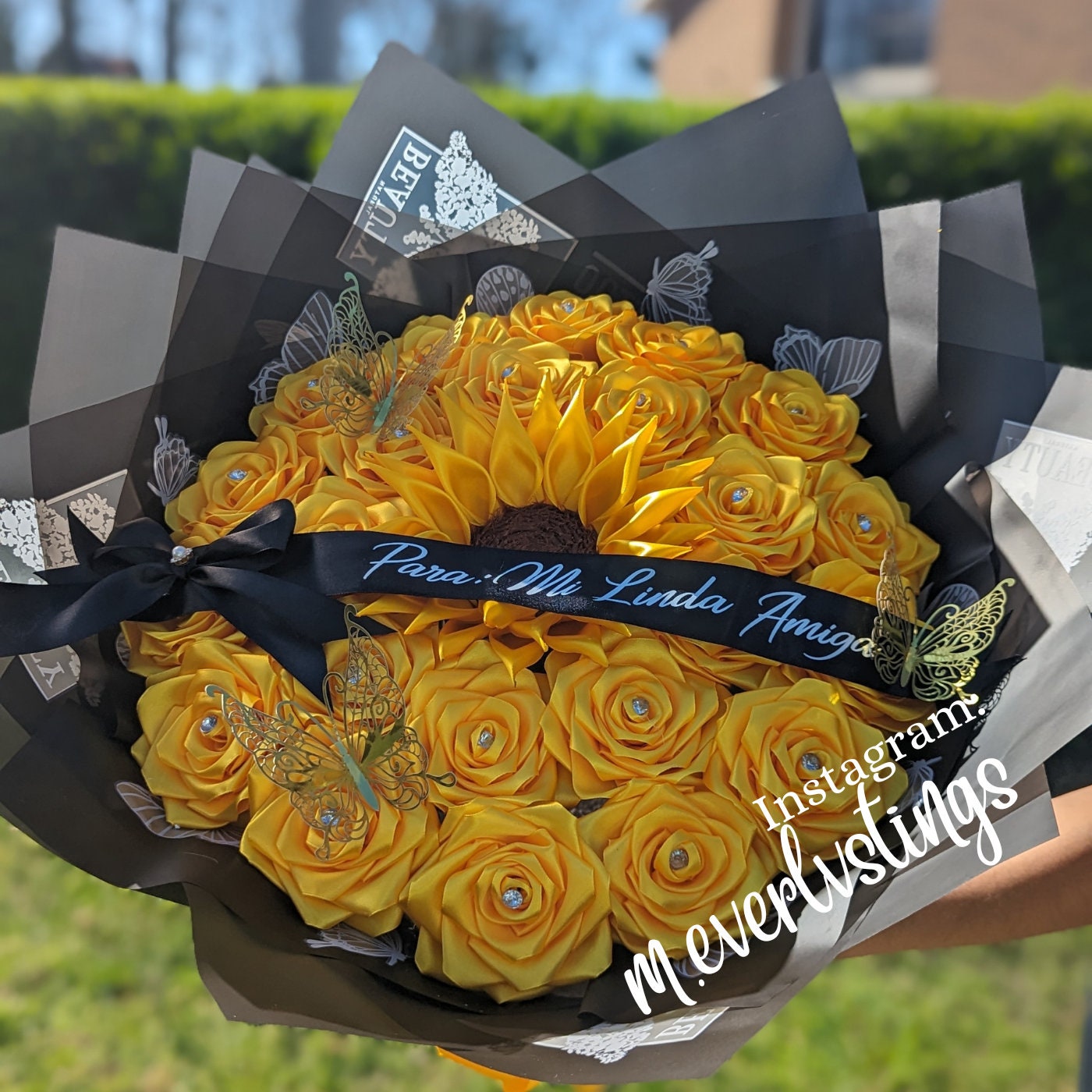 Yellow Roses/sunflower Eternal Bouquet (ribbon) - Etsy