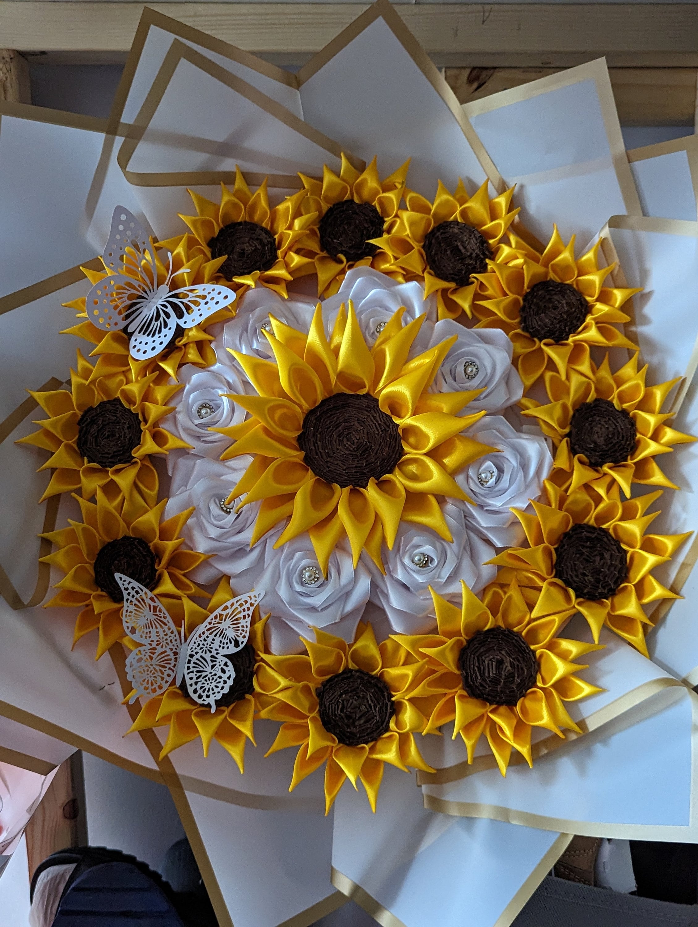 Sunflower & Rose Everlasting Bouquet(ribbon Flowers) - Etsy