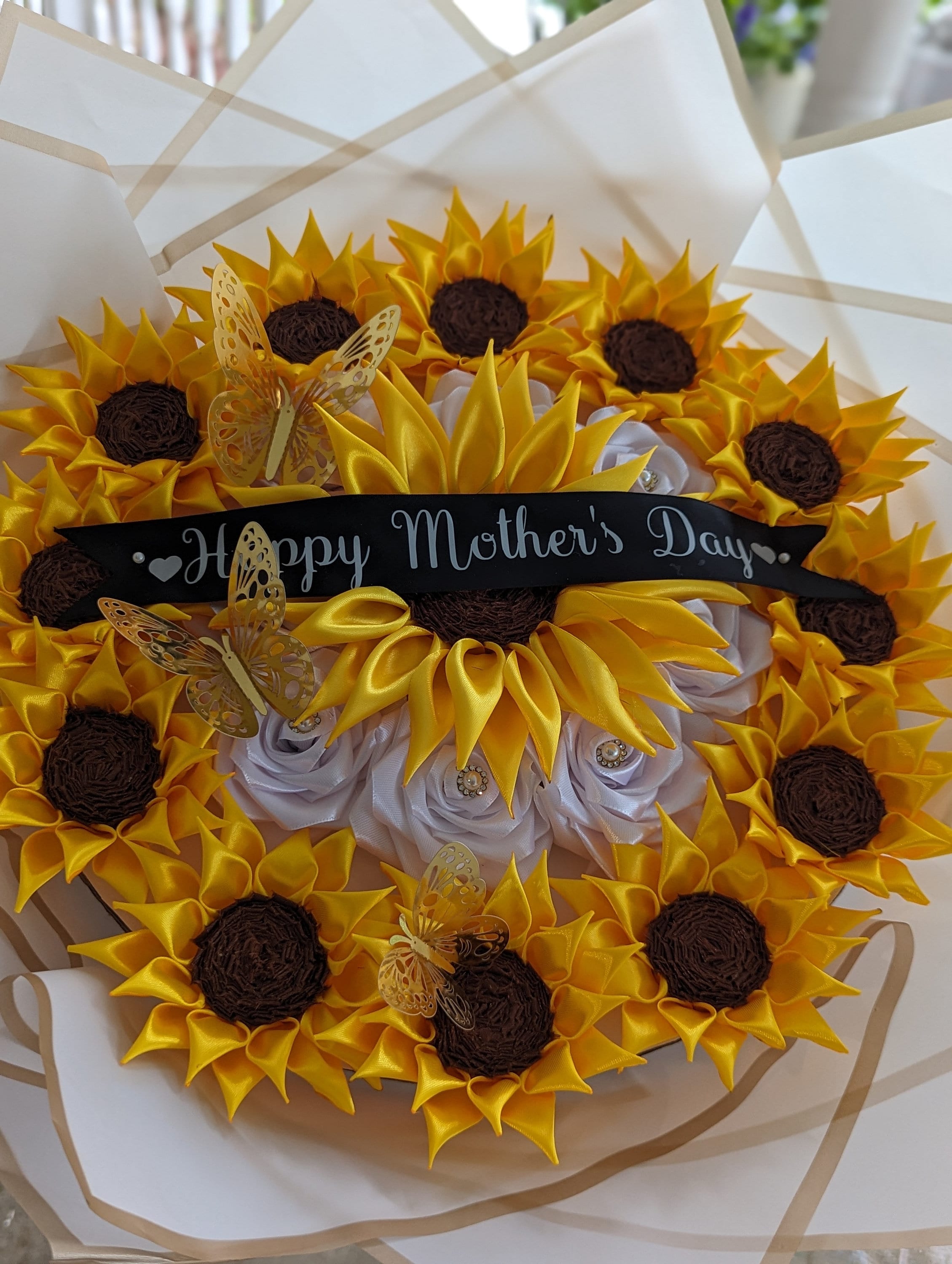 Sunflower & Rose Everlasting Bouquet(ribbon Flowers) - Etsy