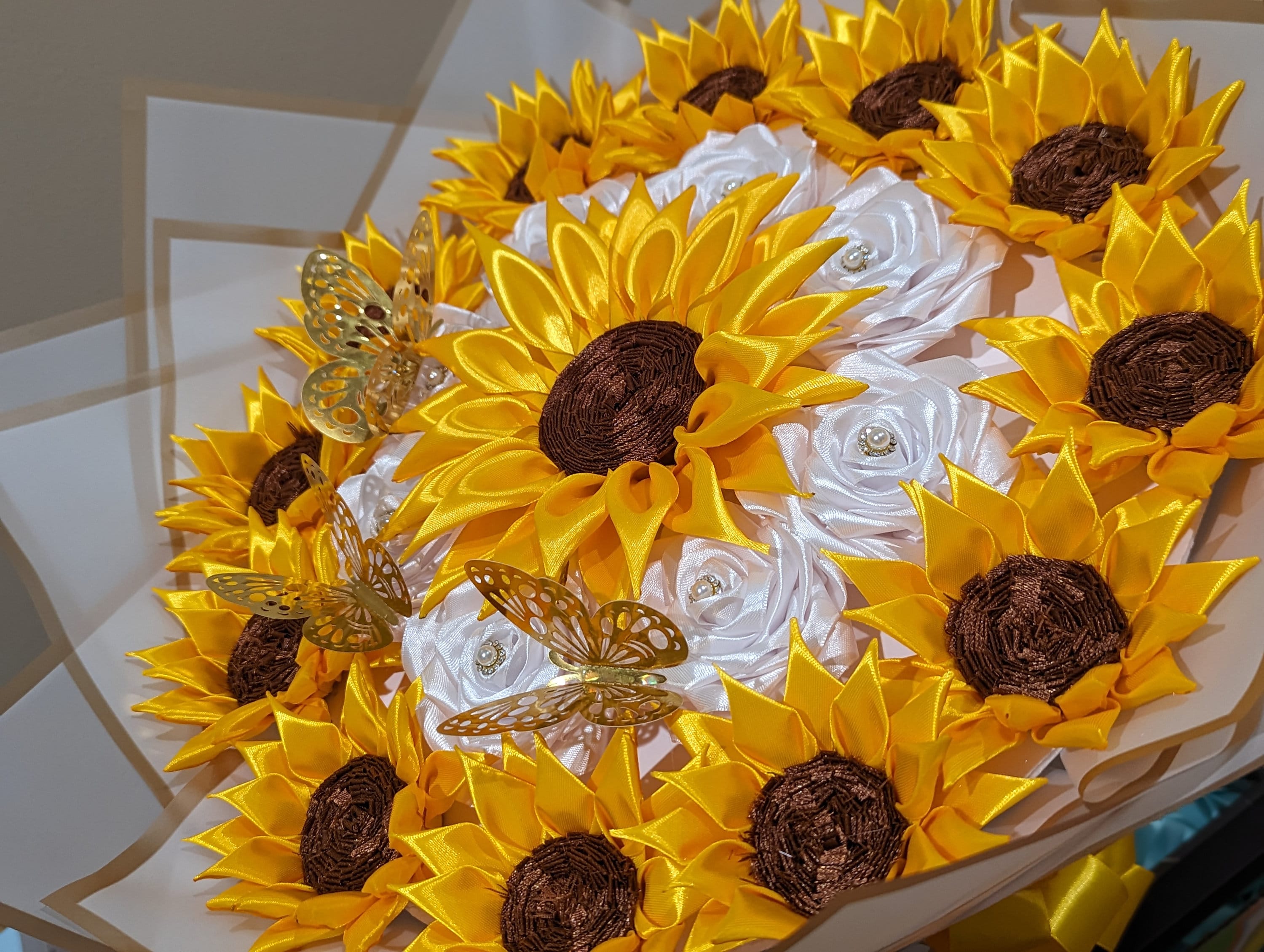 Sunflower & Rose Everlasting Bouquet(ribbon Flowers) - Etsy